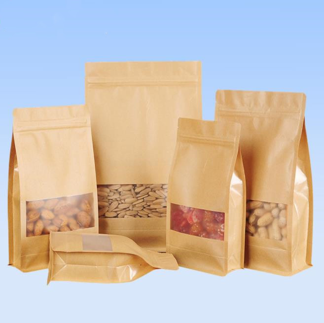 Eight sides sealed transparent window kraft paper pouch | Packing pouch ...